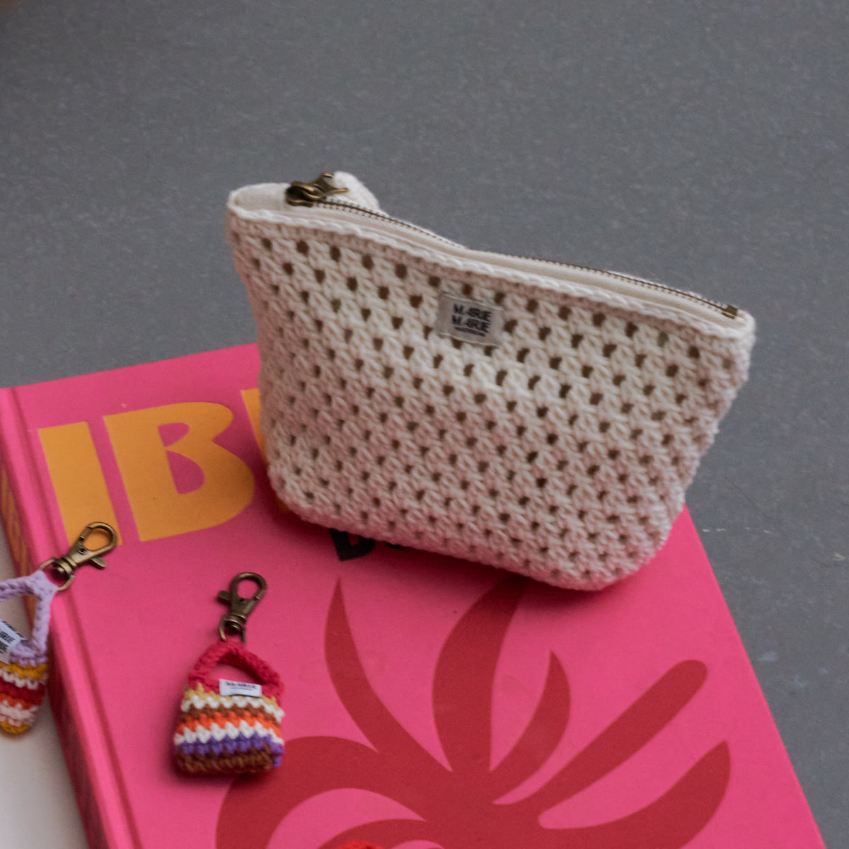 Cream crochet pouch small